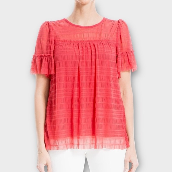 Max Studio | Tops | Max Studio Sheer Mesh Lace Short Sleeve Knit Top ...